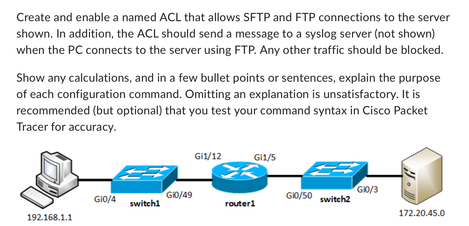 Solved Create and enable a named ACL that allows SFTP and | Chegg.com