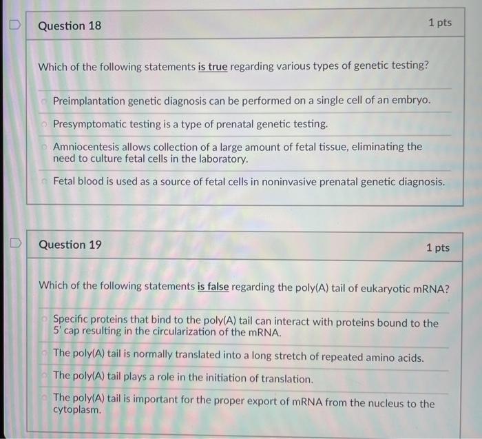 Question 18 1 pts Which of the following statements | Chegg.com