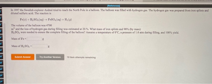 Solved [References In 1897 the Swedish explorer Andree tried | Chegg.com