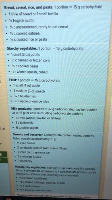 6.docx 1. Calculate the number of CHO portions per | Chegg.com