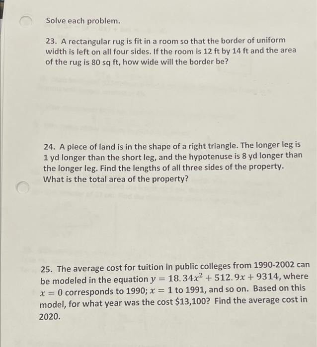 Solved Solve each problem. 23. A rectangular rug is fit in a | Chegg.com