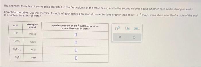 Solved The chemical formulae of some acids are listed in the | Chegg.com