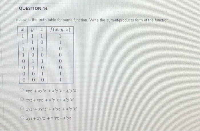 Solved QUESTION 14 Below is the truth table for some | Chegg.com Solved QUESTION 14 Below is the truth table for some | Chegg.com
