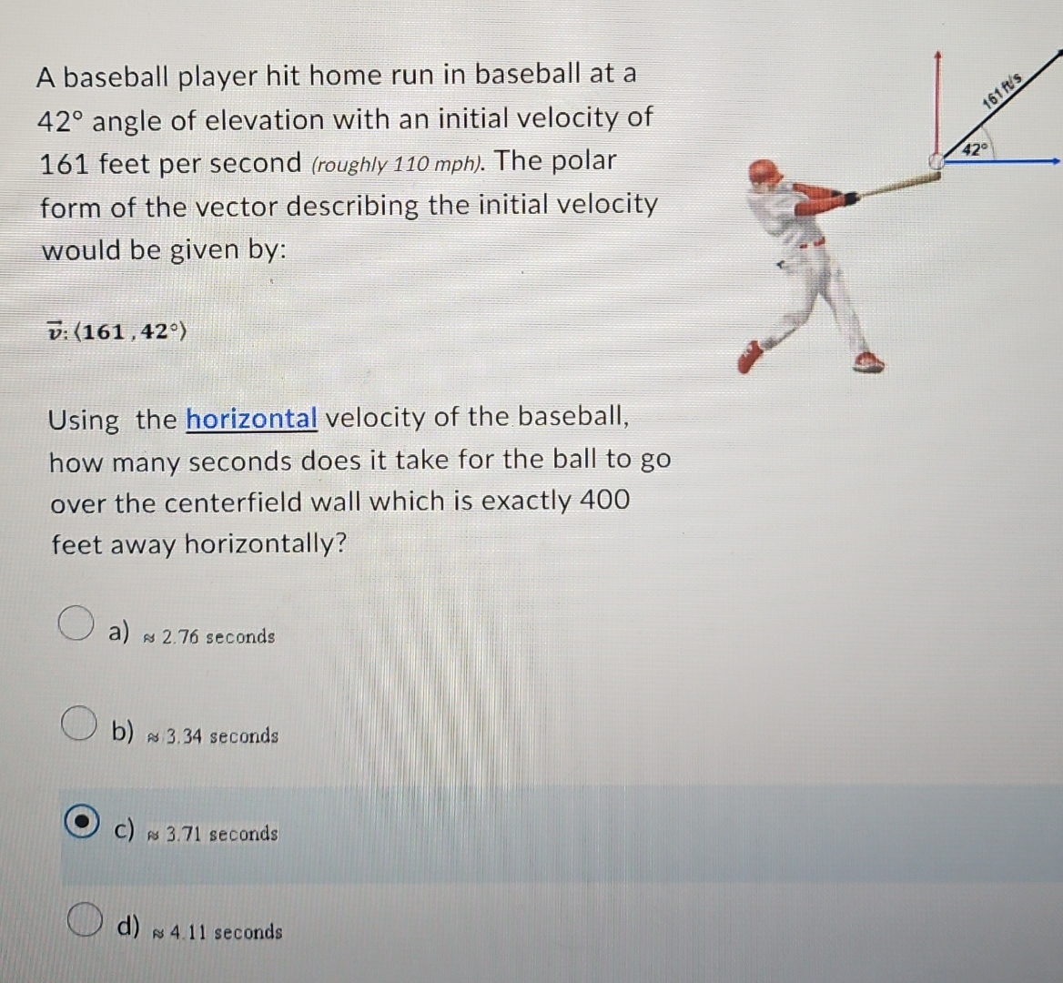 Solved A baseball player hit home run in baseball at a 42° | Chegg.com