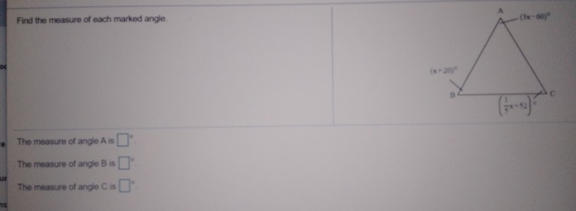 Solved A Find the measure of each marked angle (3x - 60) The | Chegg.com
