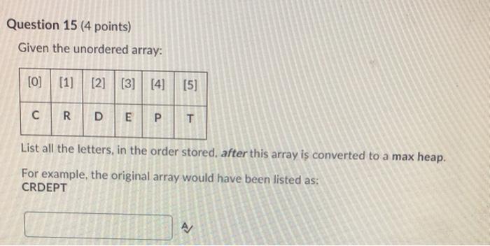 Solved Question 15 4 Points Given The Unordered Array [0]