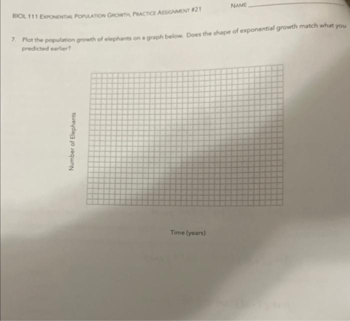 [Solved]: BIOL 111 EXPONENTLAL POPULATION GROWTH, PrACTICE