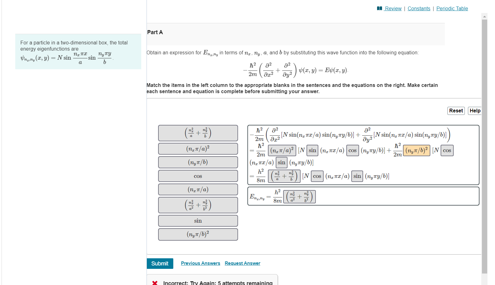 Solved Part AFor a particle in a two-dimensional box, the | Chegg.com