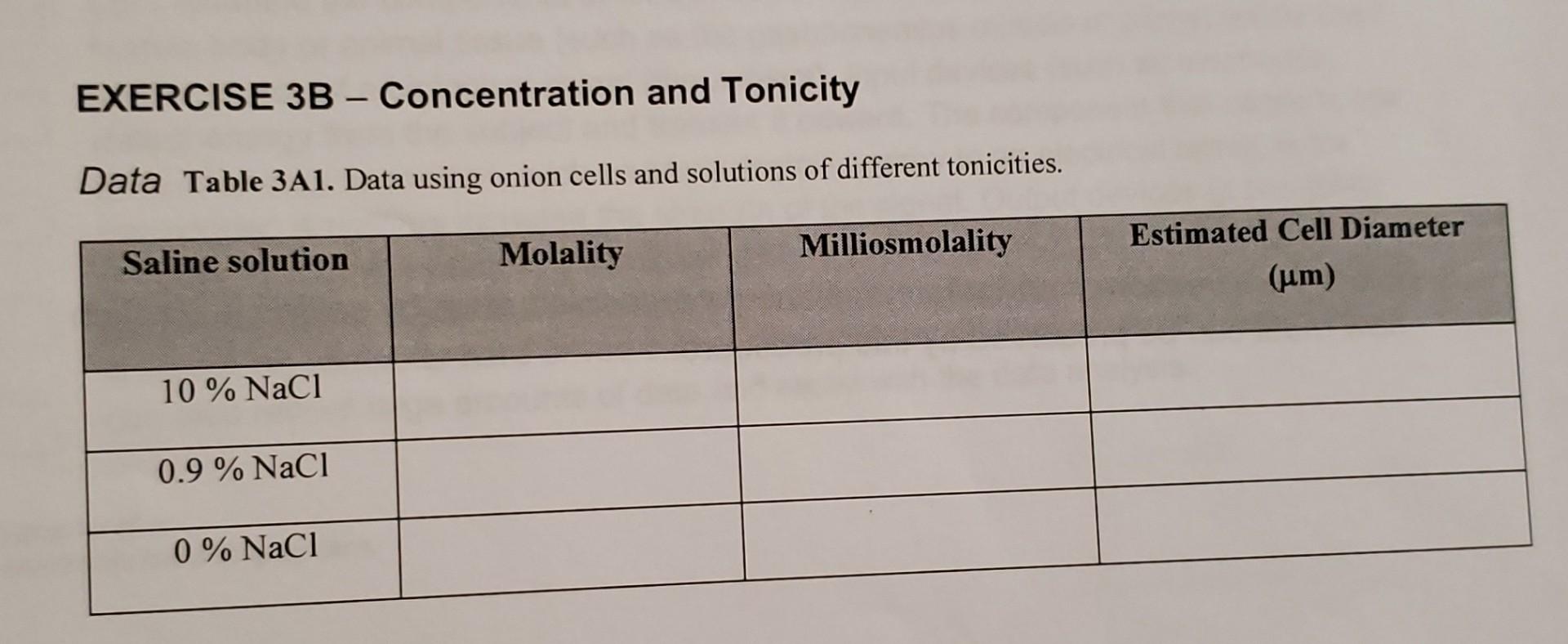 Solved EXERCISE 3B - Concentration and Tonicity In osmosis, | Chegg.com