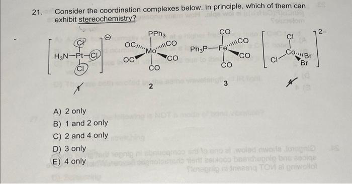 Solved 21. Consider the coordination complexes below. In | Chegg.com