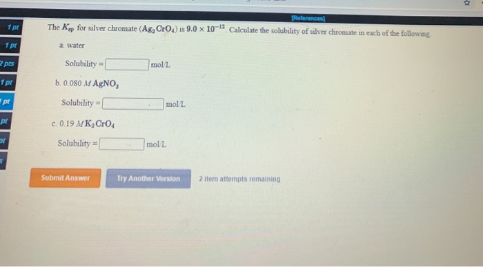 Solved [References 1 pr The Key for silver chromate (Ag, | Chegg.com