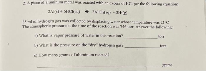 Solved \\[ 2 \\mathrm{Al}(\\mathrm{s})+6 | Chegg.com