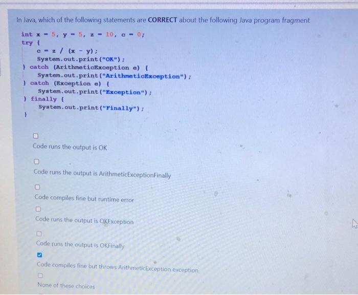 Solved In Java Which Of The Following Statements Are 