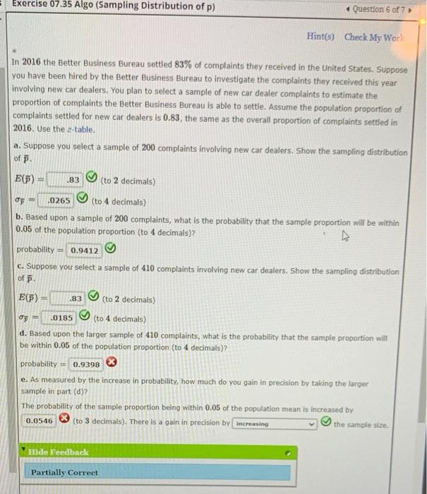 Solved Exercise 07.35 Algo (Sampling Distribution of p) • | Chegg.com