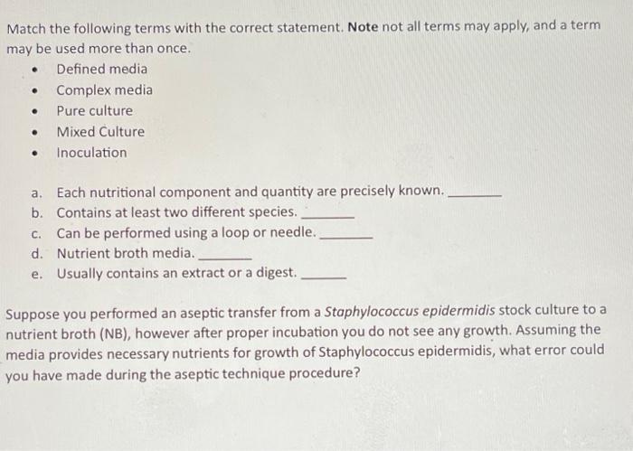 Solved Match the following terms with the correct statement. | Chegg.com