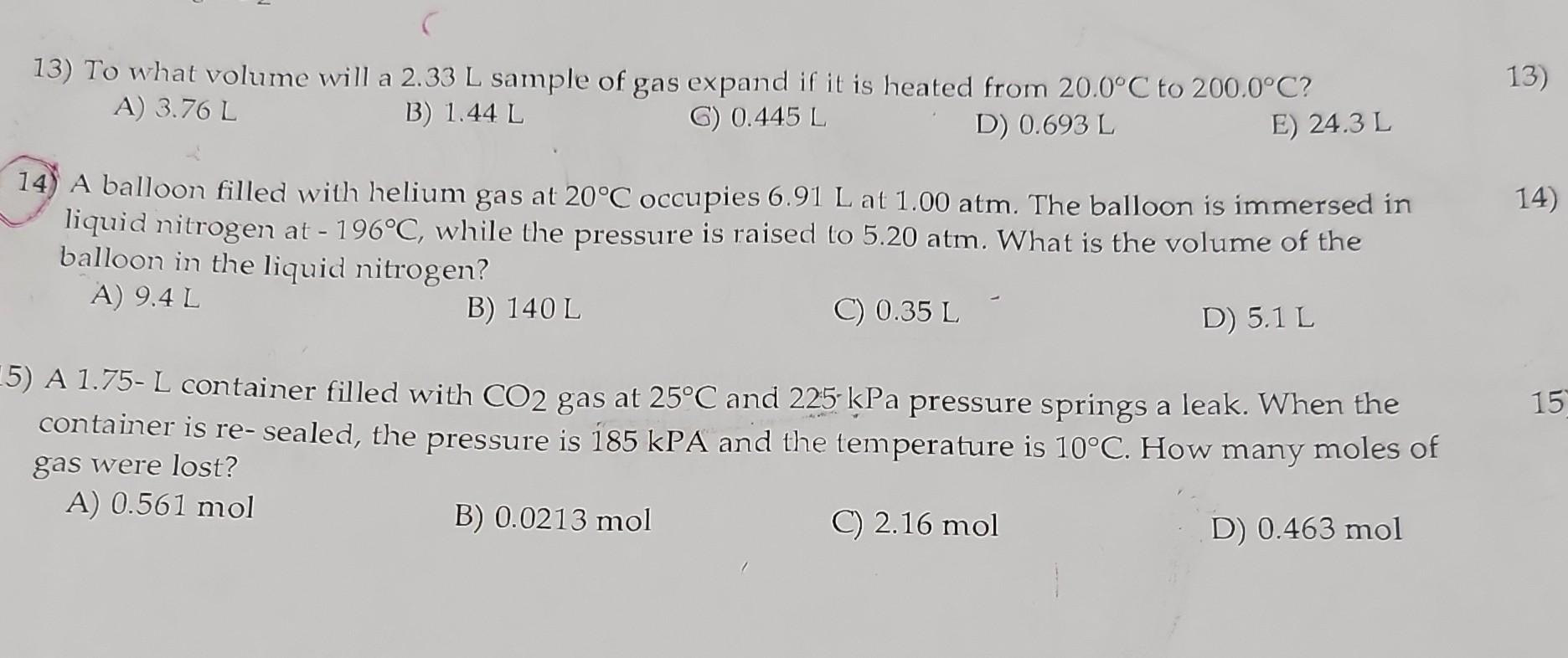 Solved confused on volume and finding gas lost | Chegg.com