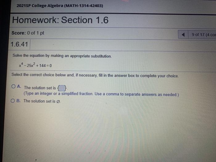 Solved 2021SP College Algebra (MATH-1314-42403) Homework: | Chegg.com