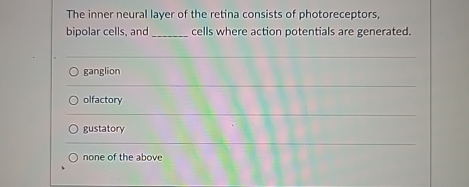 Solved The inner neural layer of the retina consists of | Chegg.com