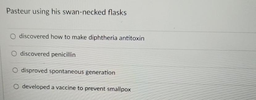 Solved Pasteur using his swan-necked flasksdiscovered how to | Chegg.com