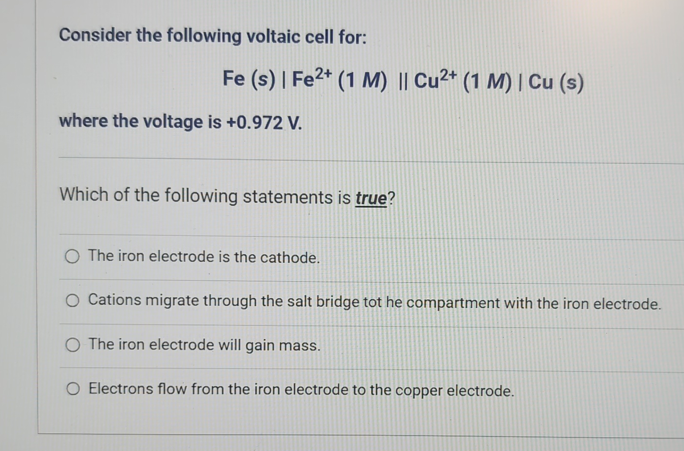 Solved Consider the following voltaic cell | Chegg.com