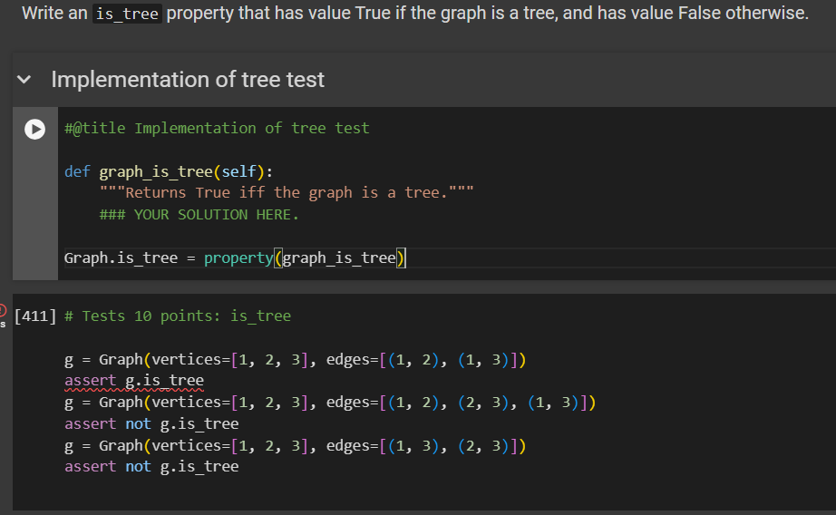Solved Write an is_tree property that has value True if the | Chegg.com