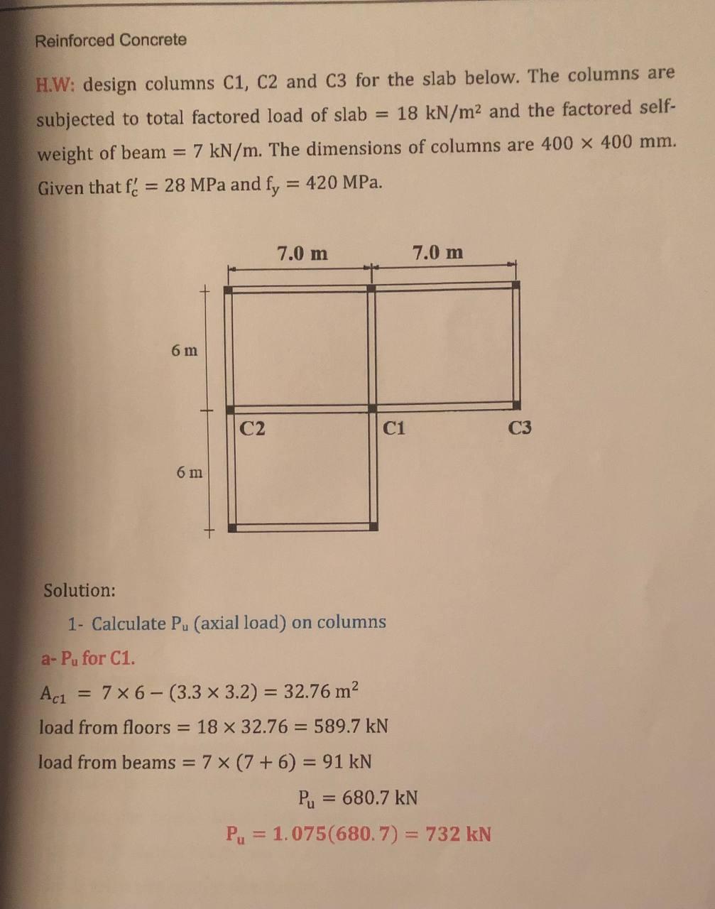 Solved Reinforced Concrete H.W: design columns C1, C2 and c3 | Chegg.com