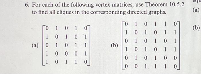 Solved For each of the following vertex matrices, use | Chegg.com