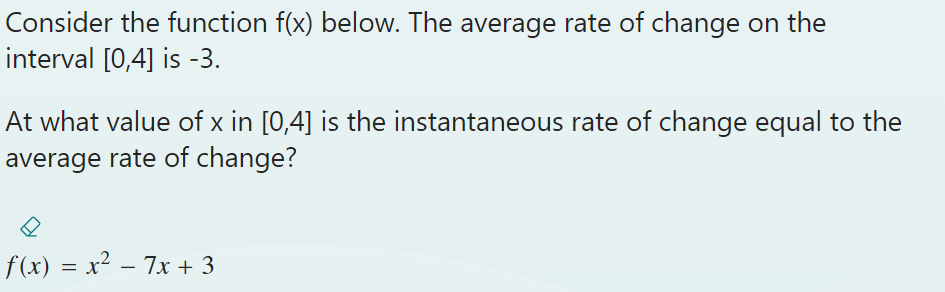 Solved Consider the function f(x) ﻿below. The average rate | Chegg.com