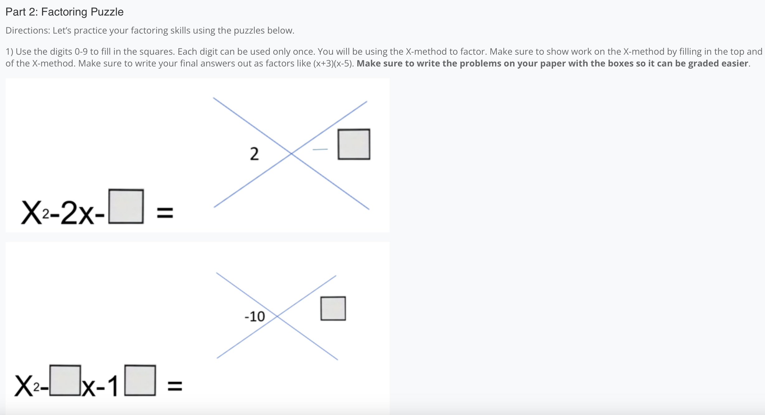 Solved Part 2: Factoring Puzzle x2-1,x+42=Directions: Let's | Chegg.com