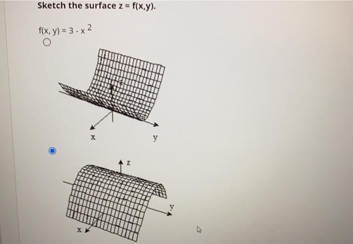 Solved Sketch the surface z = f(x,y). f(x, y) = 3 - x2 O X Z | Chegg.com