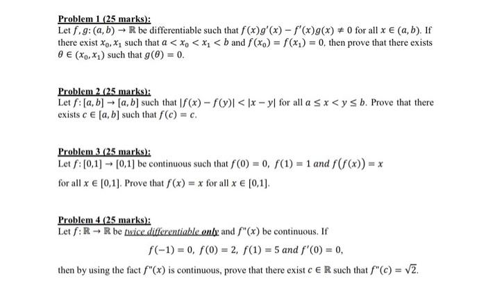 Solved Problem 1 (25 marks): Let f, g: (a, b) → R be | Chegg.com