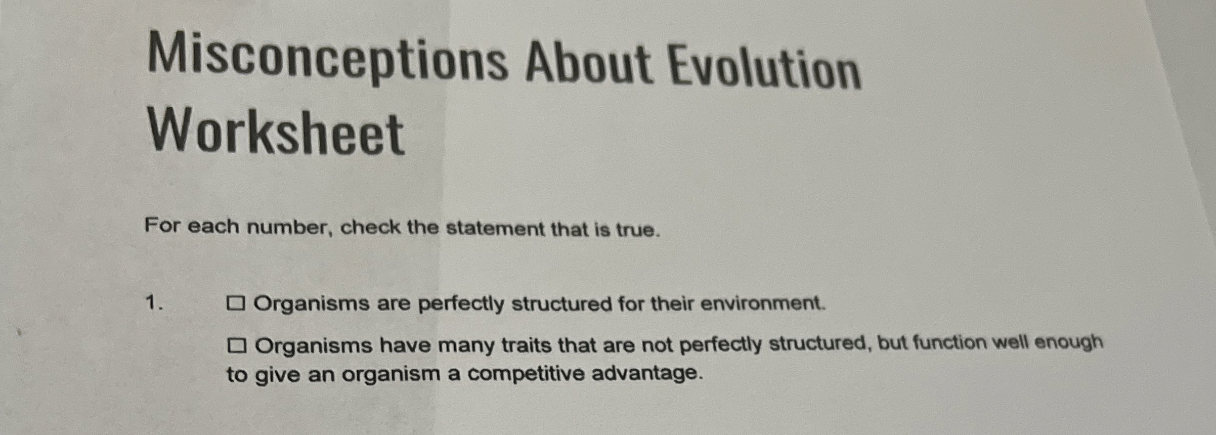 Solved Misconceptions About Evolution WorksheetFor each | Chegg.com