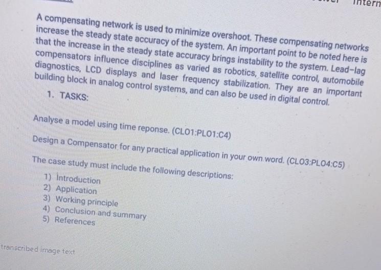 Solved A compensating network is used to minimize overshoot. | Chegg.com