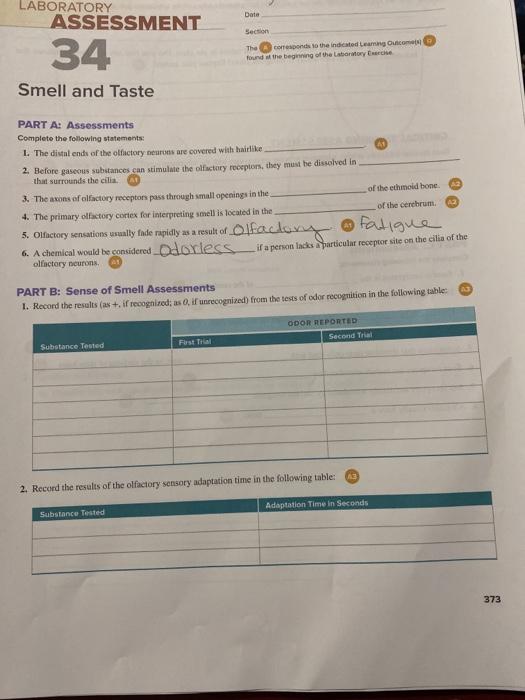 Solved LABORATORY ASSESSMENT Date Section 34 The corresponds | Chegg.com