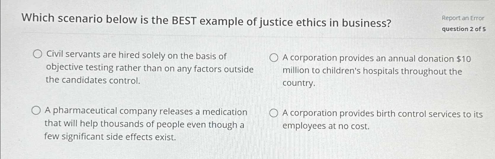 Solved Which scenario below is the BEST example of justice | Chegg.com