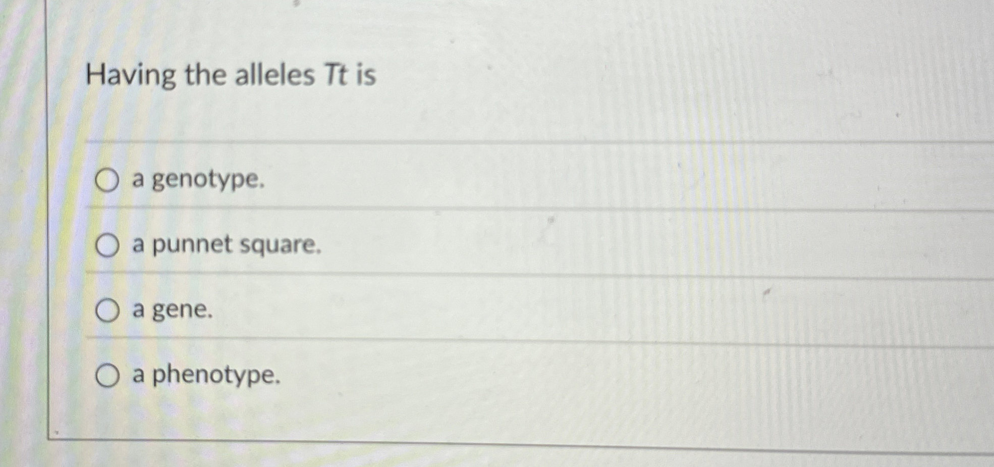 Solved Having the alleles Tt ﻿isa genotype.a punnet square.a | Chegg.com