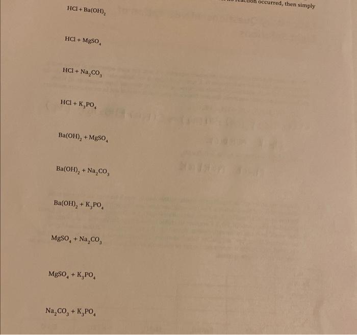 Solved HCl+Ba(OH)2 HCl+MgSO4 Na2CO3+K3PO4 HCl+Na2CO3 | Chegg.com