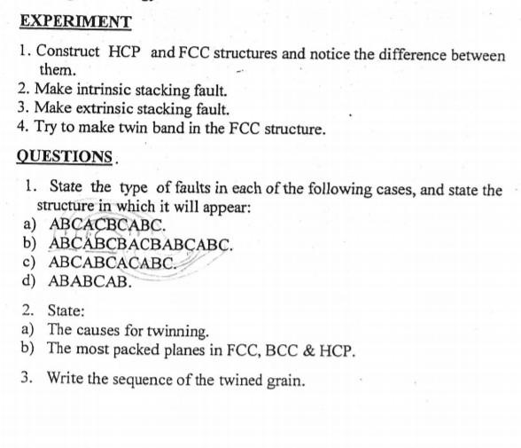 Solved EXPERIMENT 1. Construct HCP and FCC structures and | Chegg.com