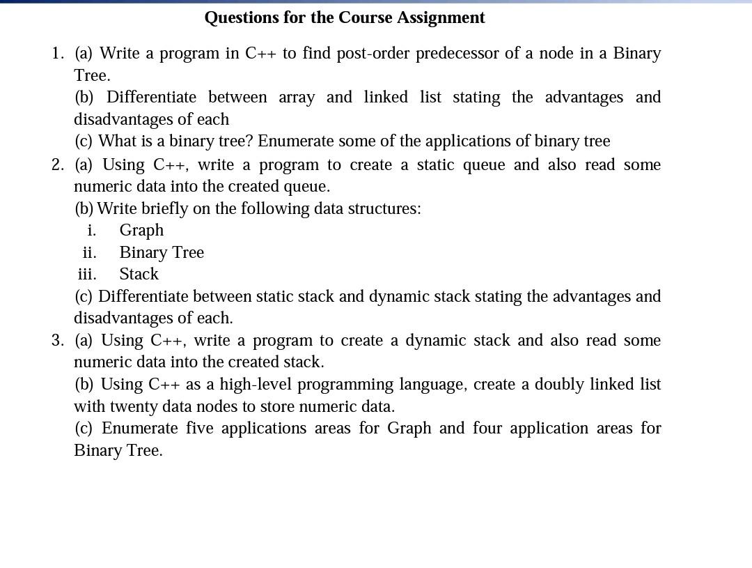 Solved Questions for the Course Assignment 1. (a) Write a | Chegg.com