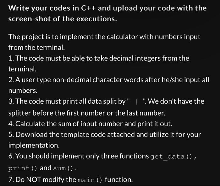 Solved Write your codes in C++ and upload your code with the | Chegg.com