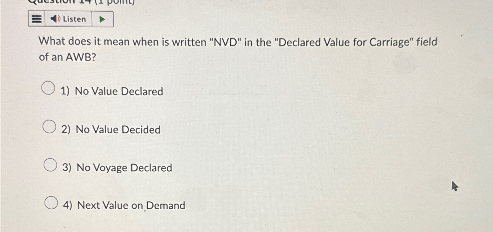 Solved ListenWhat does it mean when is written "NVD" ﻿in the | Chegg.com