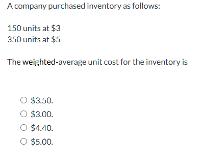 Solved A company purchased inventory as follows:150 ﻿units | Chegg.com