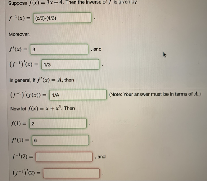 Solved Suppose f(x) = 3x + 4. Then the inverse of } is given | Chegg.com