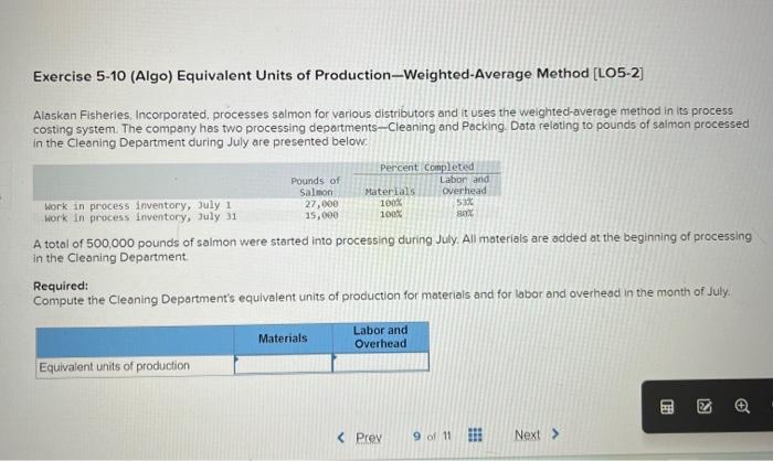 Solved Exercise 5-10 (Algo) Equivalent Units of | Chegg.com