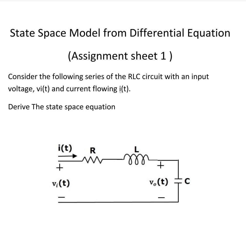 Solved State Space Model from Differential Equation | Chegg.com