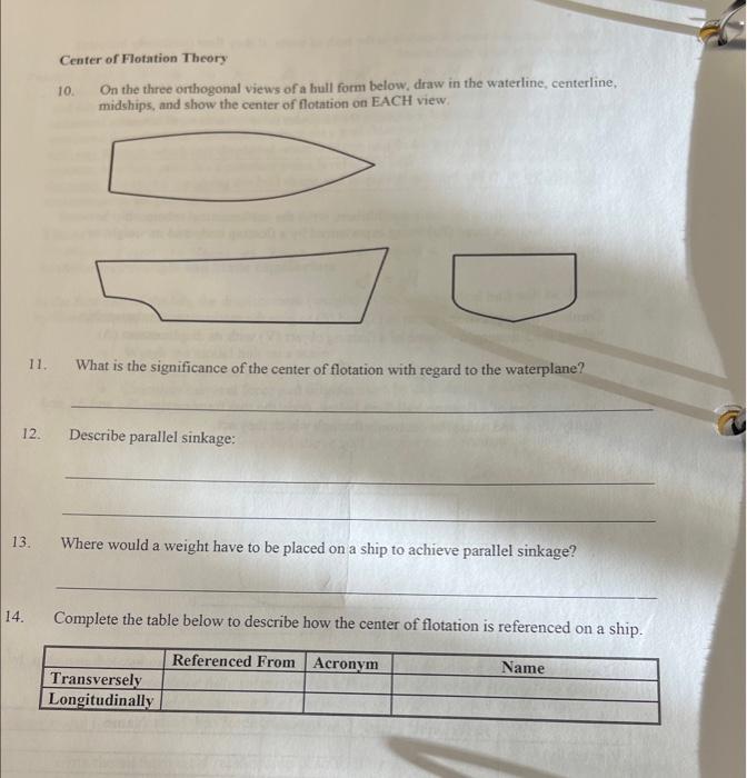Solved Center of Flotation Theory 10. On the three | Chegg.com