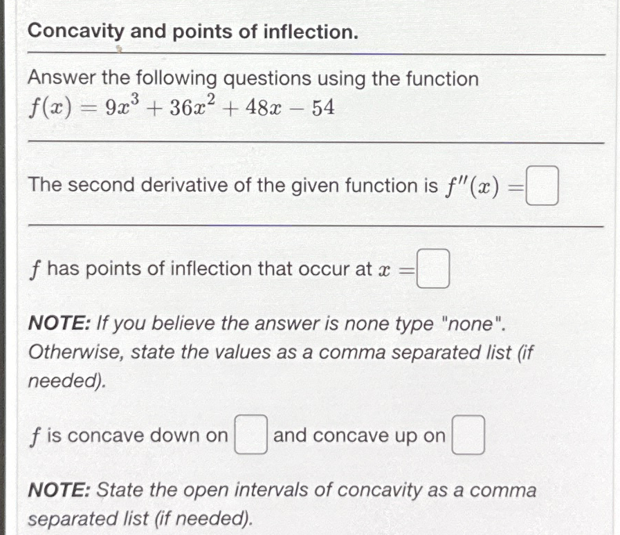 Solved Concavity and points of inflection.Answer the | Chegg.com