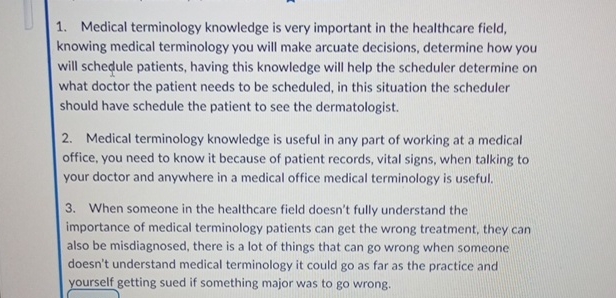 Solved Medical terminology knowledge is very important in | Chegg.com