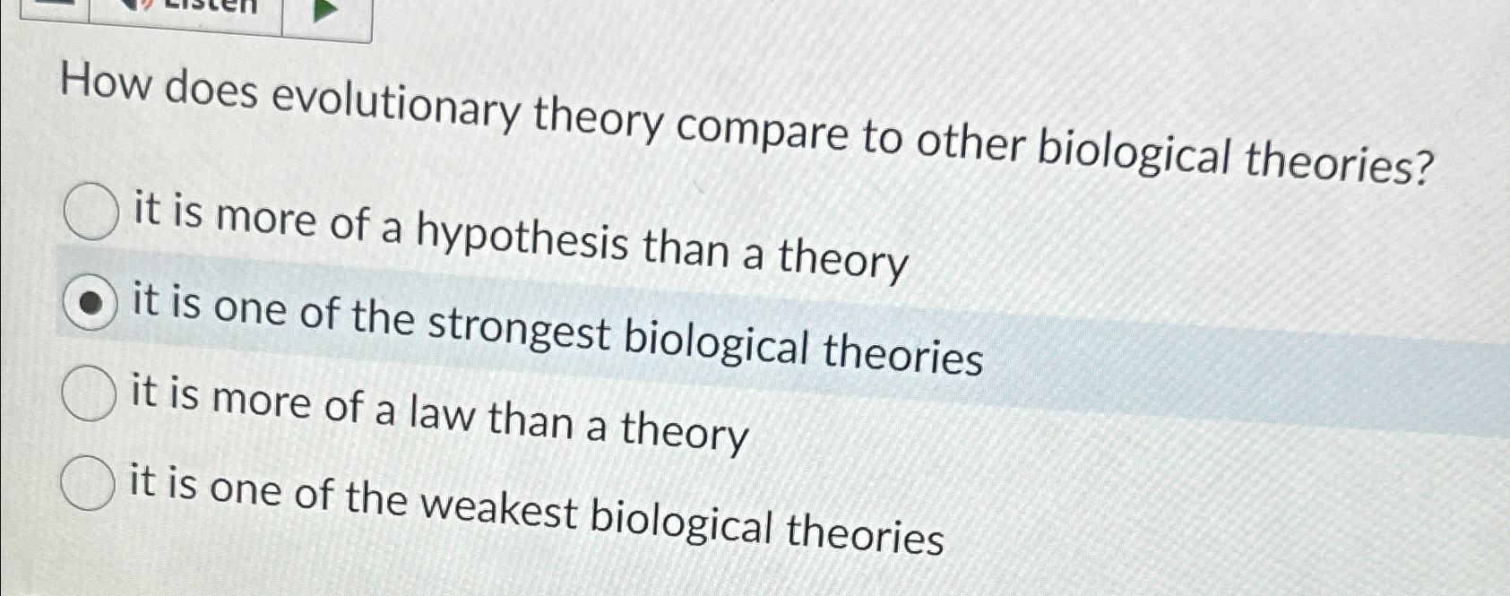 Solved How does evolutionary theory compare to other | Chegg.com