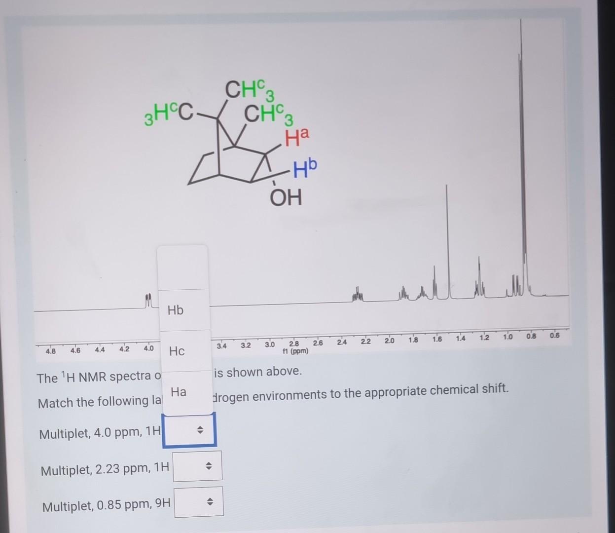 Solved The 1H NMR spectra of borneol is shown above. Match | Chegg.com
